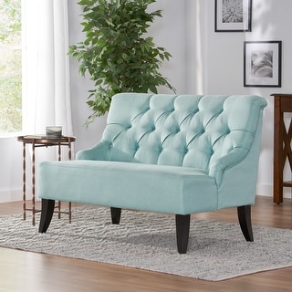 Button Tufted Loveseat Settee Armless Light Blue Bench Sofa - Bed Bath ...