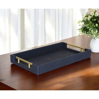 HomeRoots 16" Navy Blue Wood Faux Shagreen Serving Tray With Handles ...