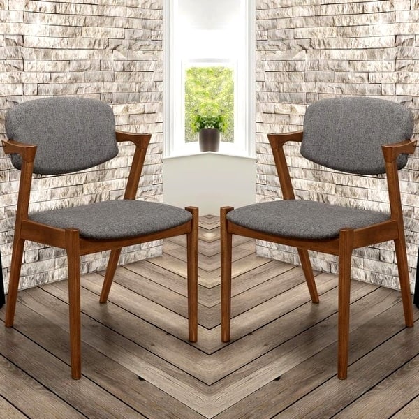 Artistic Walnut Wood Demi-Arm Grey Upholstered Side Chairs (Set of 2 ...
