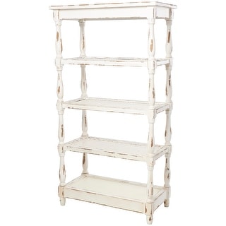 Wood Distressed Open 5 Shelf Shelving Unit with Spindle Sides and Mesh ...