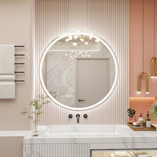 28" Round Mirror with Dimmable 3-color Lighting and Touch Control - Bed ...