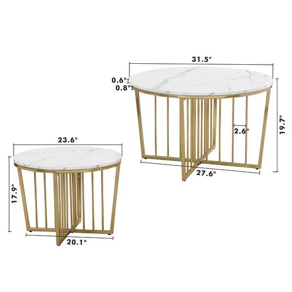 Modern Round Nesting Coffee Table Set 2-Piece White & Marbling Top Gold Base - Bed Bath & Beyond ...