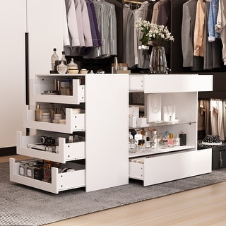 White Dresser Island Modern Bedroom Storage w/Tempered Glass Detailing - Bed Bath & Beyond ...