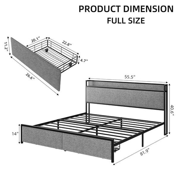 Bed Frame with 2 Storage Drawers and Upholstered Headboard - Bed Bath ...