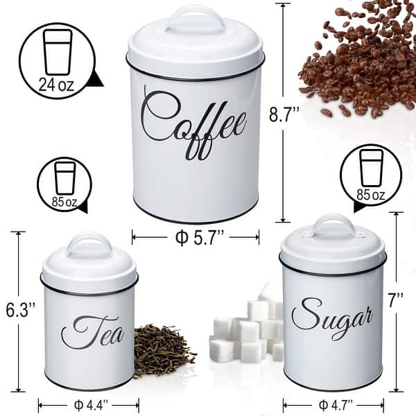 3-Piece Coffee Tea Sugar Containers with Lids for Countertop - Bed Bath ...
