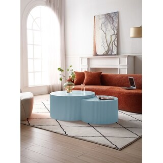 Relief Nesting Table with Round Coffee Table and Half Moon Shaped End ...