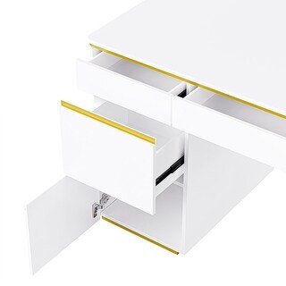60'' Modern/Luxury Computer Desk with Gold Metal Legs,3-Drawers with 1 ...