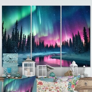 Designart "Northern Lights In Alaska II" Landscapes Canvas Print Set ...