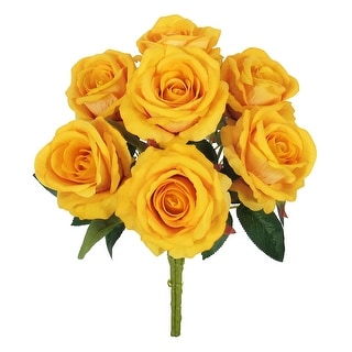 Set of 2 Yellow Artificial Velvet Rose Flower Stem Bush Bouquet 16in ...