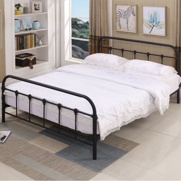 Metal Bed Frame With Black Ball Headboard And Footboard The Rustic ...