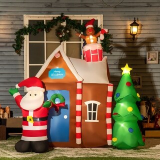 Outsunny 7.5ft Christmas Inflatable Gingerbread House with Santa Claus ...