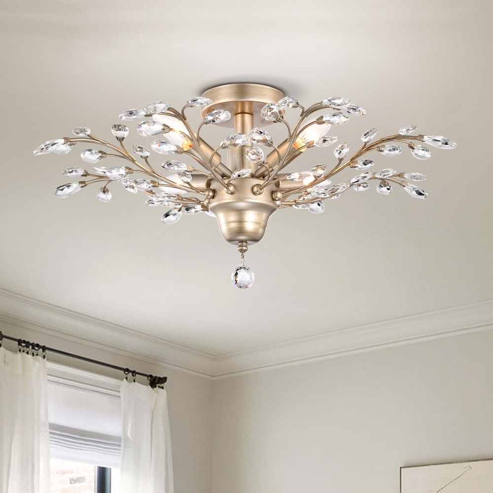 Rosa 6-Light Brushed Silver-ish Champagne Flower Crystal Chandelier ...