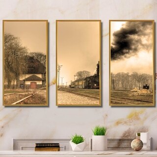 Designart "Retro Steam Train" Cityscape Framed Canvas Wall Art Print ...