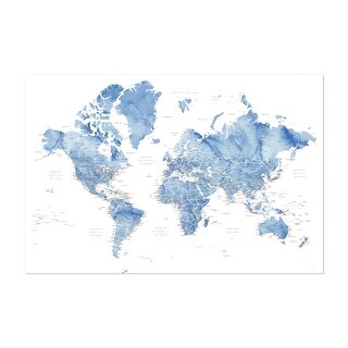 Light blue watercolor detailed world map Maps Art Print/Poster - Bed ...