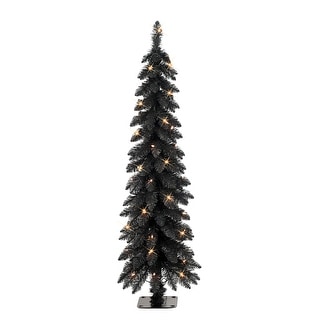 Puleo International 4 ft Pre-Lit Black Artificial Alpine Pencil Tree ...