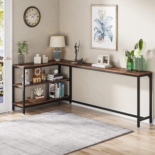 L Shaped Console Sofa Table, 82.67" Extra Long, 3-Tier Storage Shelves ...