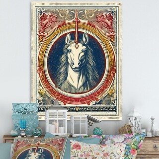Designart "Vintage Illustration Of Unicorn" Fantasy Unicorn Canvas ...