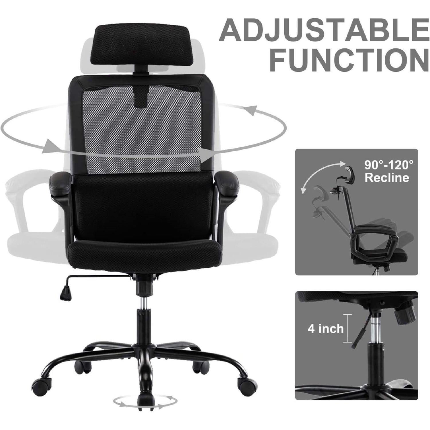 SMUGDESK High Back Ergonomic Mesh Desk Office Chair with Padding Armrest and Adjustable Headrest Black N A Bed Bath Beyond 33849384