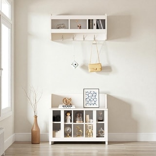 Shoe Storage Bench with Shelves and 4 Hooks,Hall Tree Entryway ...