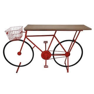 35"H Red Finish Bicycle Console Table Tray with Fir Wood Top and Metal ...