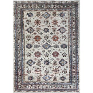 Shahbanu Rugs Wickham Gray Afghan Super Kazak with Geometric Medallions ...