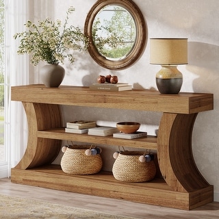 63 Inch Long Farmhouse Entryway Table with 3-tier Open Storage - Bed ...