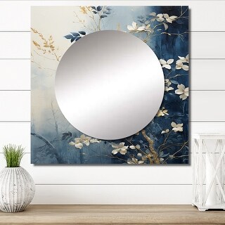 Designart "abstract gold and blue botanical" Jungle Wall Mirror ...