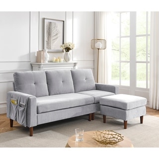 80 inch Convertible Sectional Sofa Couch, Suede Fabric Chenille L-Shape ...