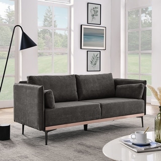 Grey 73" Linen Upholstery 3-Seater Sofa with Removable Back Cushion ...