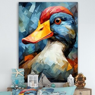 Designart "Cubist Quack Duck Portrait In Blue And Yellow" Duck Wall ...