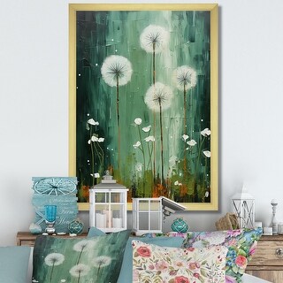 Designart "Green Dandelion Collage III" Dandelion Framed Wall Art ...