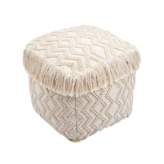 Inca Cream Cotton Pouf - Bed Bath & Beyond - 23621573