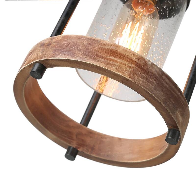 Anmytek Farmhouse 1 Light Black Cage Pendant Light Cylinder Glass