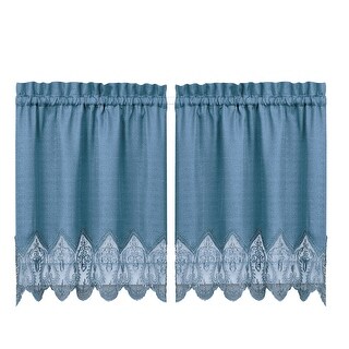 Elegant Lace Trim Tier Rod Pocket Top Window Curtain Set - Bed Bath ...