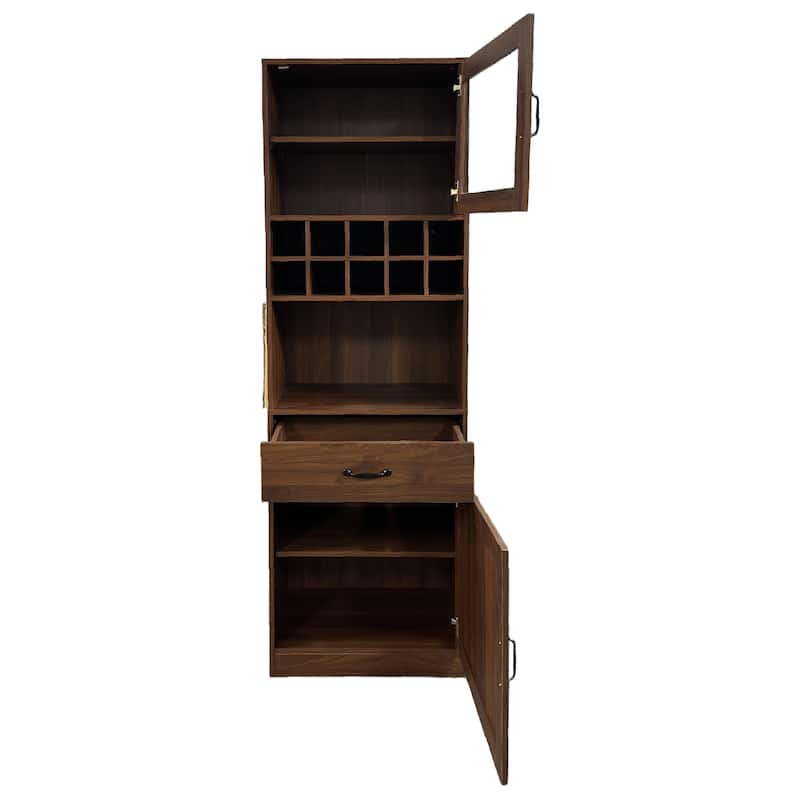 Roomfitters Kitchen Pantry Cabinet with 12 Bottle Slots Glass Door Tall ...