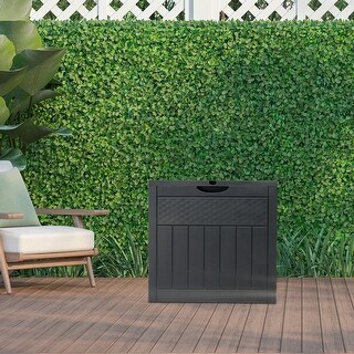 33Gal Square Wood & Rattan Plastic Garden Storage Box - 21.9" x 16.9" x ...