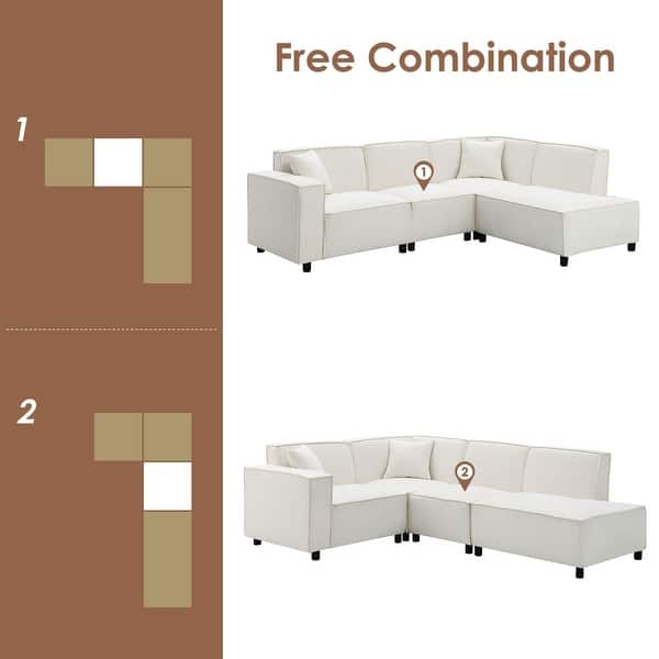 L-shaped Sectional Sofa Sets w/ Beige Convertible Chaise Lounge Sofa Chenille Ottomans for ...