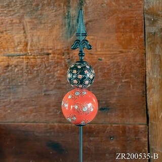 51.5" Tall Iron Garden Stake with Finial and Ball in Black/Red - Bed ...