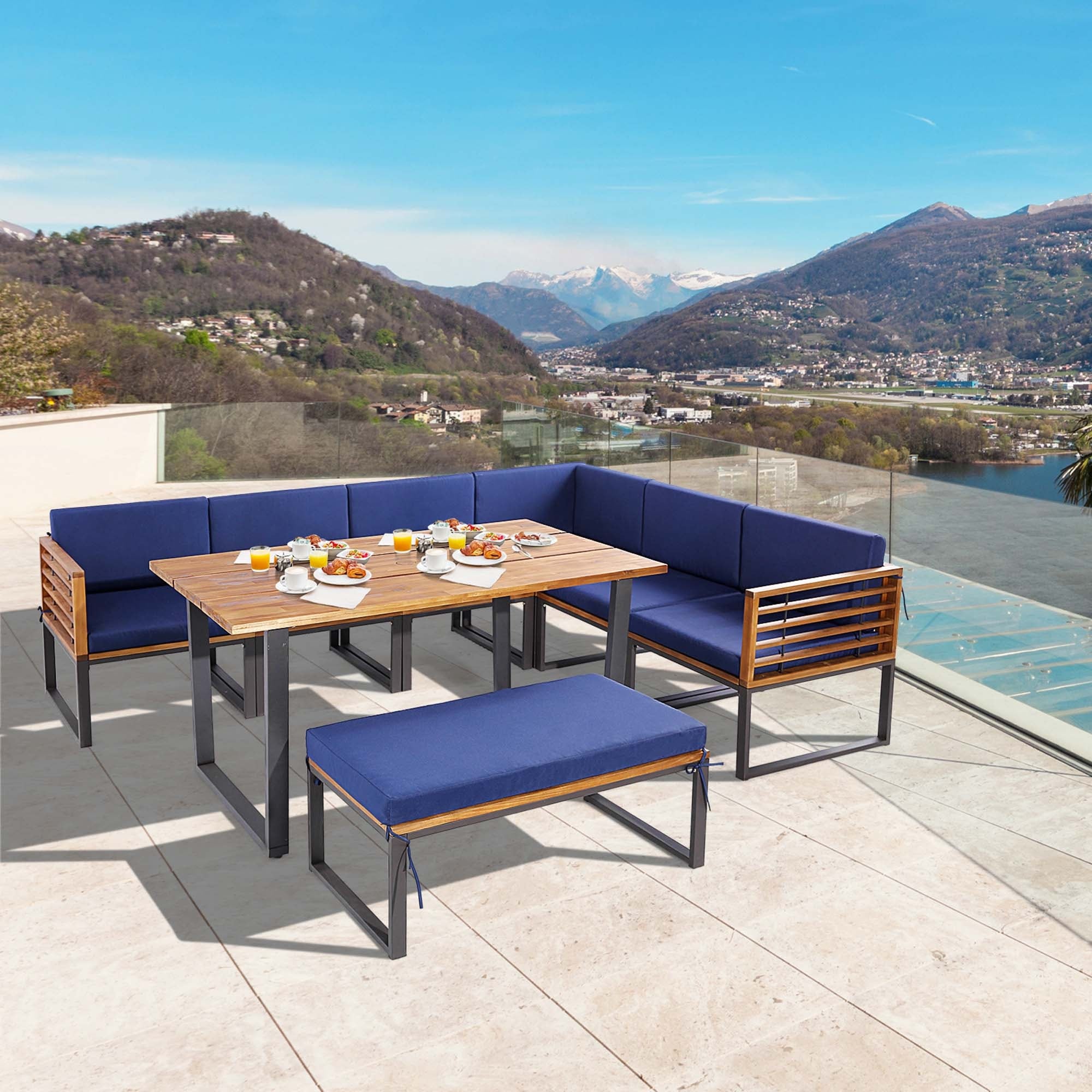 Costway 8pcs Patio Acacia Wood Dining Table Ottoman Sofa Chair Set See Details Bed Bath Beyond 38218459