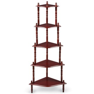 5-Tier Cherry Finish Wood Free Standing Corner Shelf Unit - 14.2 x 49.2 ...