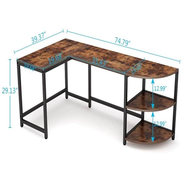 74 inch L-Shaped Computer Desk with Corner Shelf, Corner Desk - Bed ...