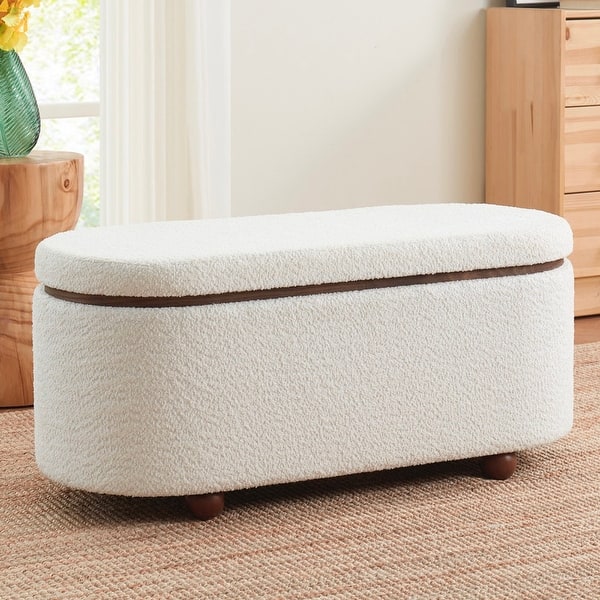 Boucle Storage Ottoman Bench Teddy Storage Bench With Removeable Lid ...