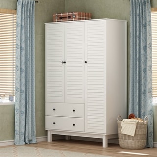 Armoire Large Storage Wardrobe Closet Drawers & Shelves and Slat Doors ...