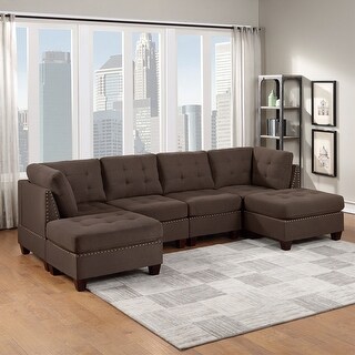 U-Sectional Tufted Modular Sectional 6PC Set Living Room Furniture ...