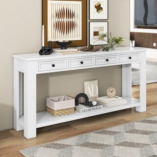 Rustic Style Living Room Storage Table with 4 Drawers and Wooden ...