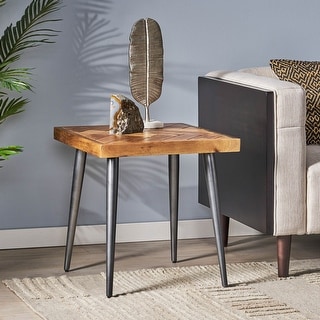 Roomfitters Rustic Square End Table with Mango Wood Top, Herringbone ...