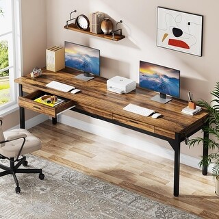 78.74" Extra Long Double Computer Desk with Unique Metal Legs for Home ...