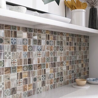 TileGen. Classic Roman 2" x 2" Glass Grid in Wood Beige Wall Tile (10 ...