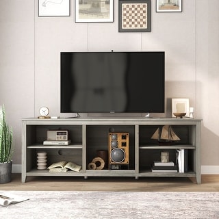 70-Inch TV Stand, 4 Open Compartments, Farmhouse Style Entertainment ...