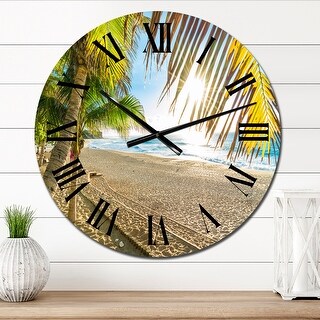 Designart 'Tropical Beach With Palm Leaves' Nautical & Coastal wall ...